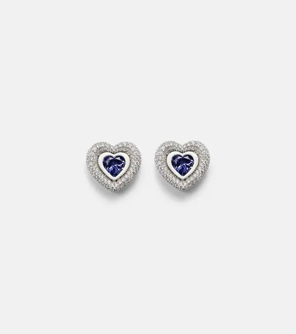 KAMYEN 18kt White Gold Heart Earrings With Tanzanite And Diamonds - Silver