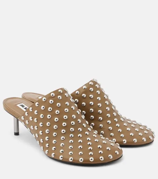 JIL SANDER Studded Leather Mules - Green