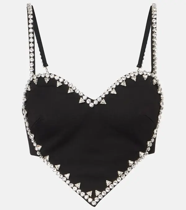 AREA Heart Crystal-embellished Crop Top - Black