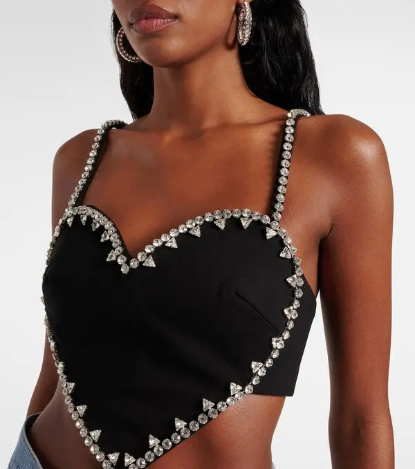 AREA Heart Crystal-embellished Crop Top