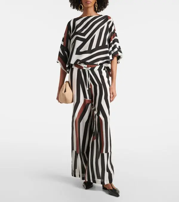 Max Mara Tropea Striped Silk Wide-leg Pants