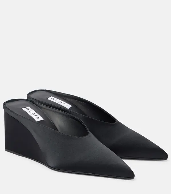 Alaïa Cube 75 Satin Wedge Mules - Blue