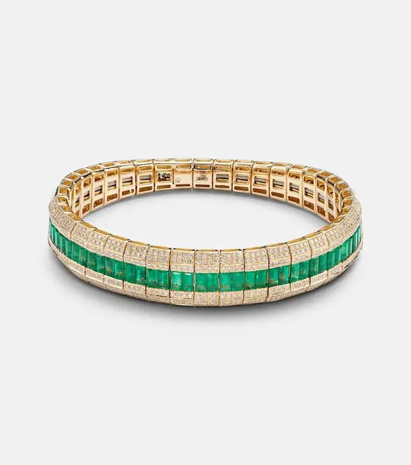 Shay Jewelry 18kt Yellow Diamond And Emerald Bracelet - Gold