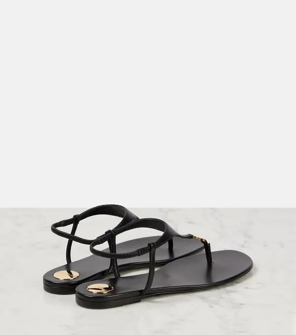 Saint Laurent Cassandra Leather Thong Sandals - Black