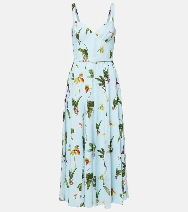 Oscar De La Renta Floral-printed Cady Midi Dress - Blue