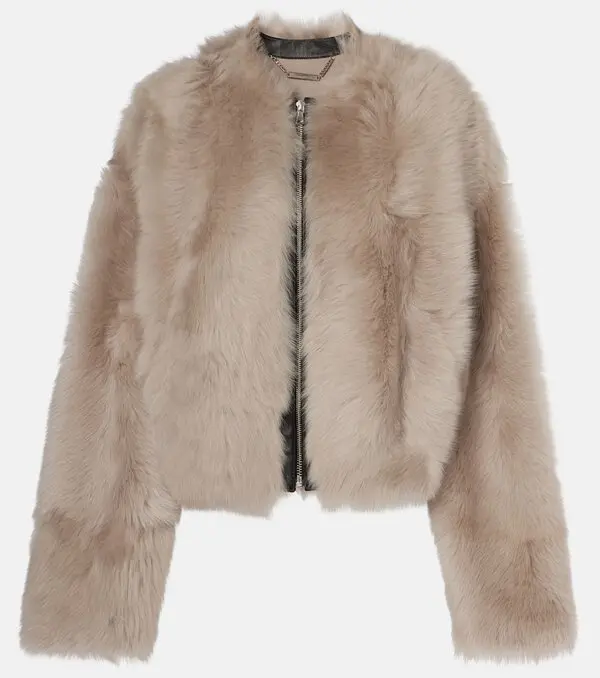Nour Hammour Dianne Shearling Biker Jacket - Beige