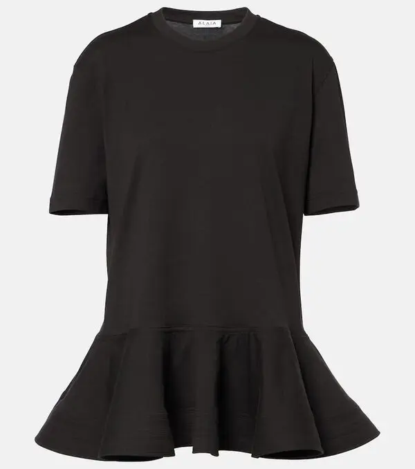 Alaïa Peplum Cotton Jersey T-shirt - Black