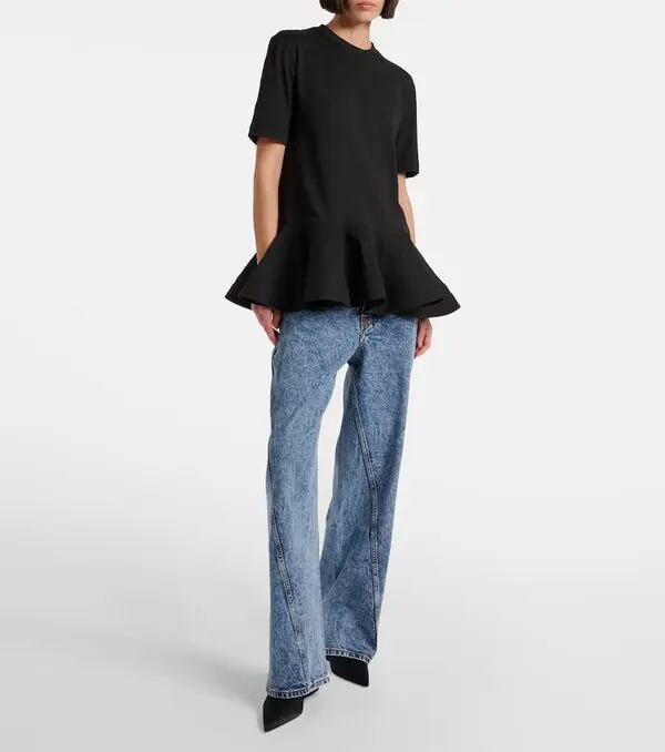 Alaïa Peplum Cotton Jersey T-shirt - Black