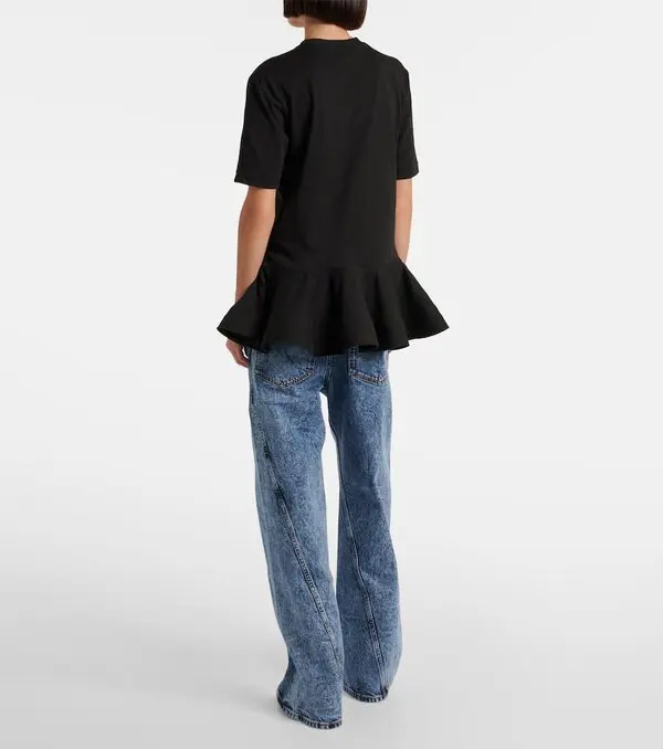 Alaïa Peplum Cotton Jersey T-shirt - Black