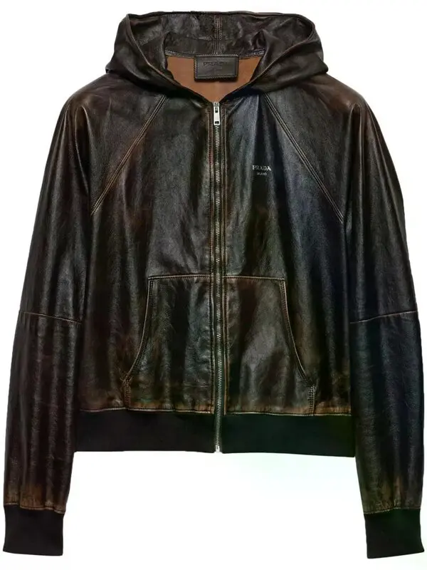 Prada Hooded Leather Jacket - Brown