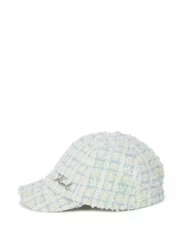 Karl Lagerfeld Signature Boucle Plaid Cap NEW! Karl Lagerfeld - K/Pins Boucle Tweed Cap Black | www  main image 4