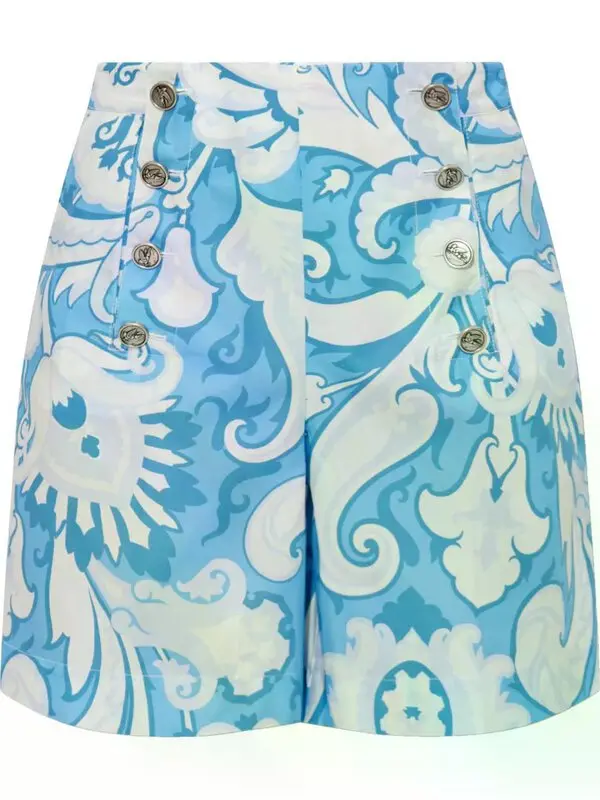 Etro Paisley-print Wide Leg Shorts - Blue