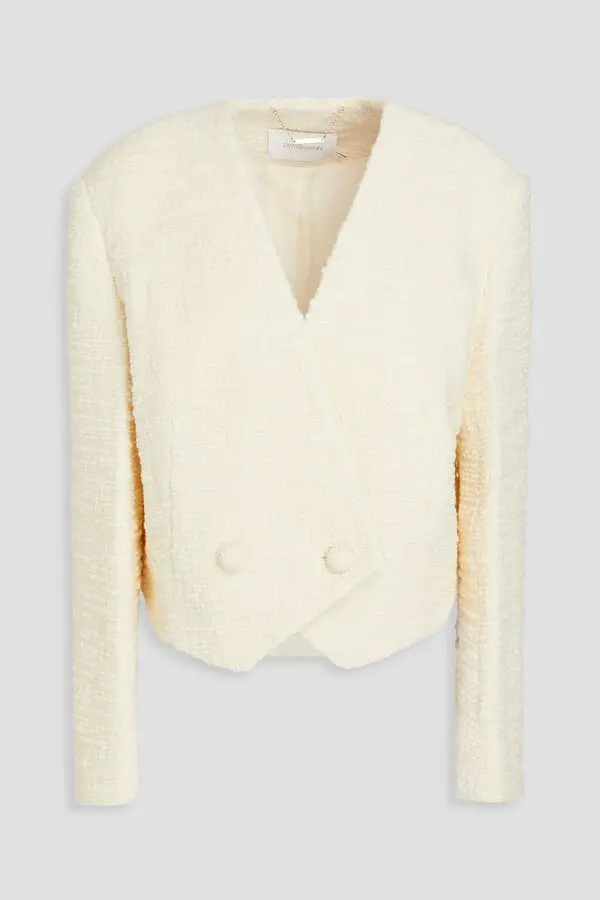 Zimmermann Cropped Double-breasted Wool-blend Tweed Blazer - Ivory