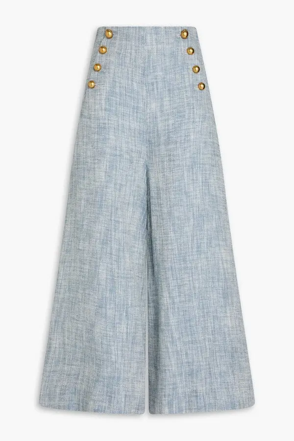 Zimmermann High-rise Cotton And Linen-blend Chambray Culottes