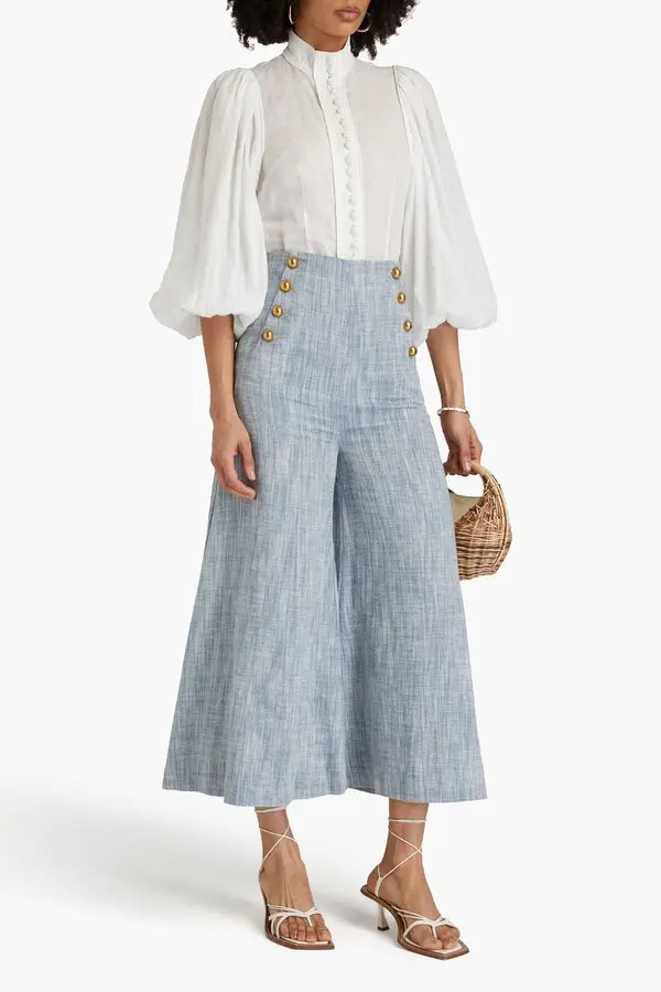 Zimmermann High-rise Cotton And Linen-blend Chambray Culottes