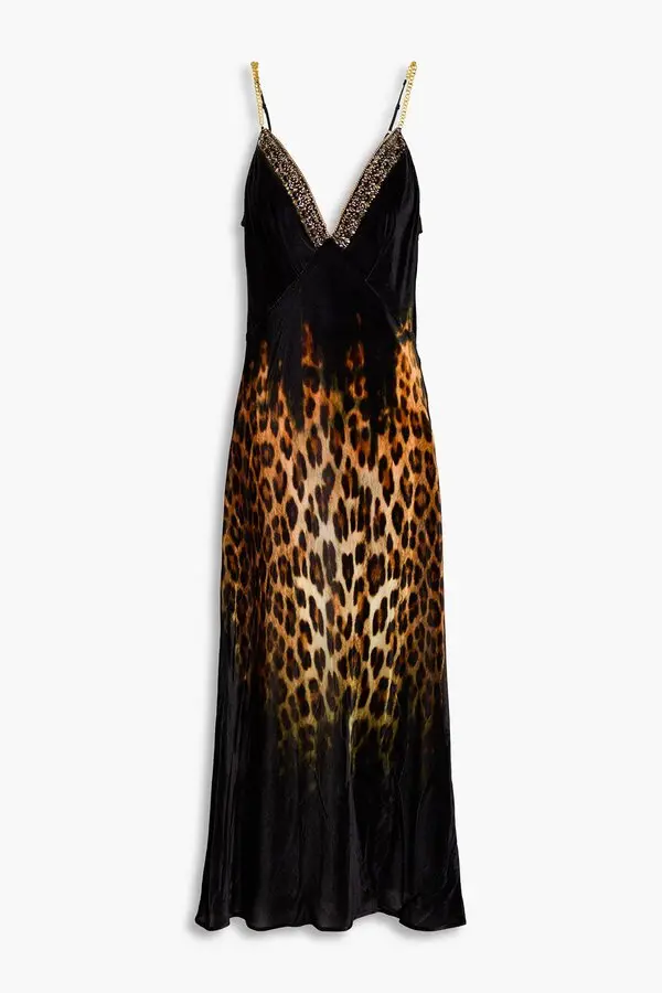 Camilla Embellished Leopard-Print Velvet Midi Slip Dress In Black - 55% Off  | Editorialist
