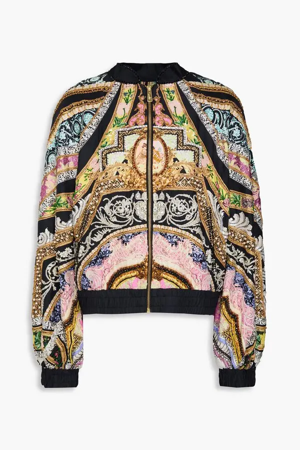 Camilla Embellished Printed Silk-twill Bomber Jacket