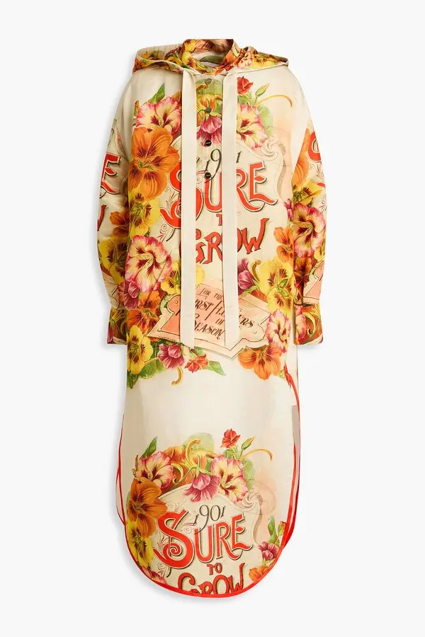Zimmermann Printed Linen And Silkblend Hooded Kaftan - Beige