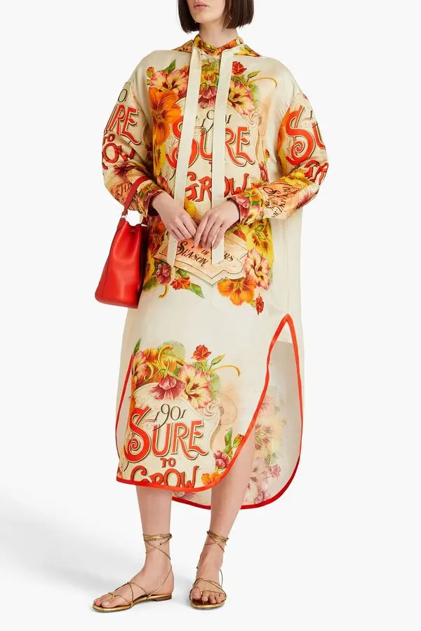 Zimmermann Printed Linen And Silkblend Hooded Kaftan
