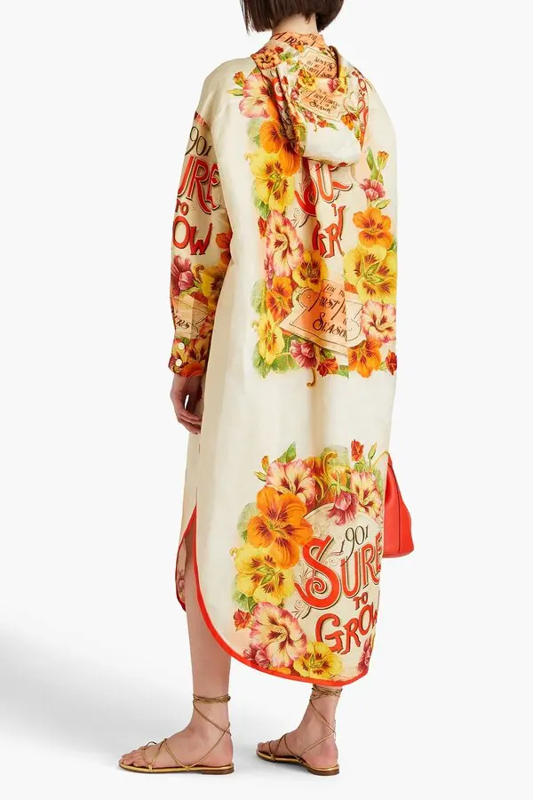 Zimmermann Printed Linen And Silkblend Hooded Kaftan