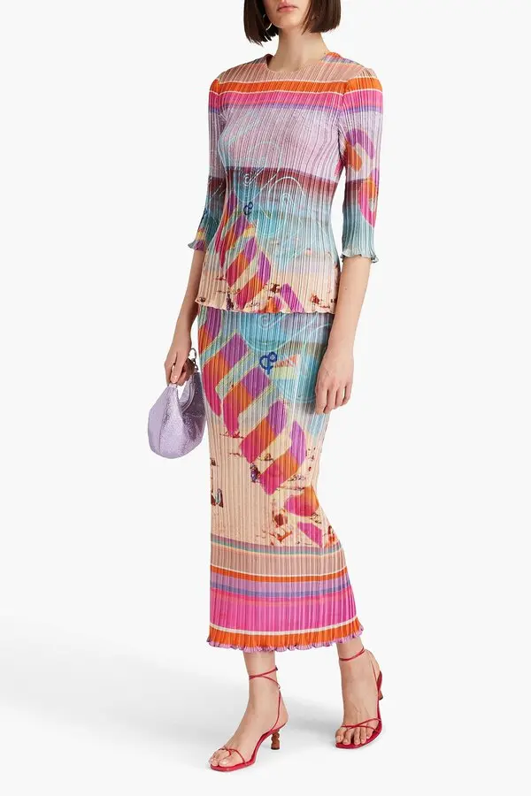 Zimmermann Pleated Printed Crepe De Chine Top