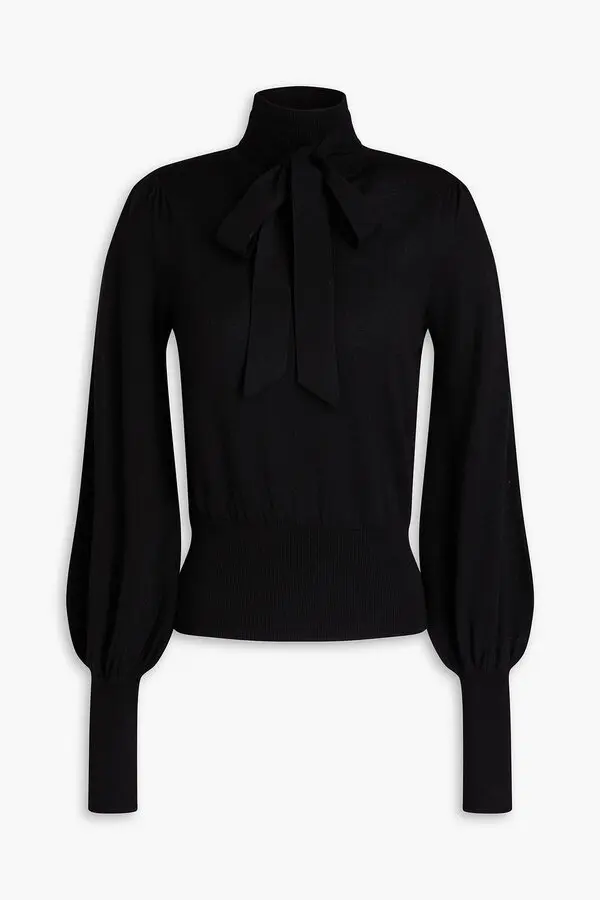 Zimmermann Pussy-bow Merino Wool Turtleneck Sweater With Puff Sleeves