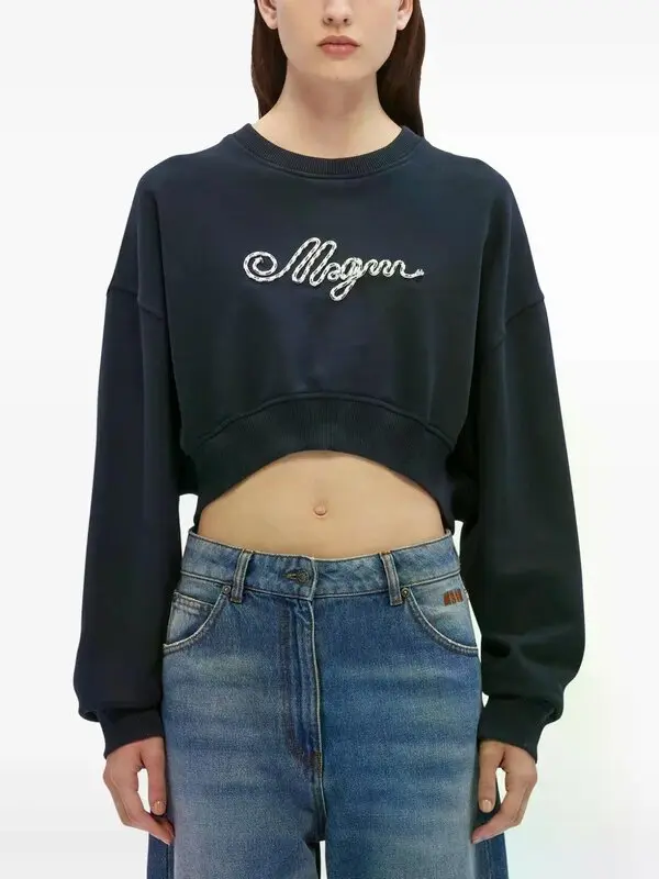 MSGM Logo-embroidered Cropped Sweatshirt