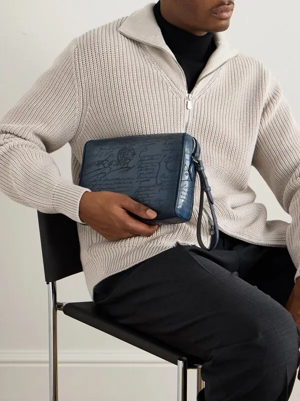 Berluti Rosewood Neo Scritto Venezia Leather Pouch - Blue