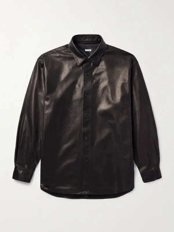 A.PRESSE Leather Shirt Jacket - Black