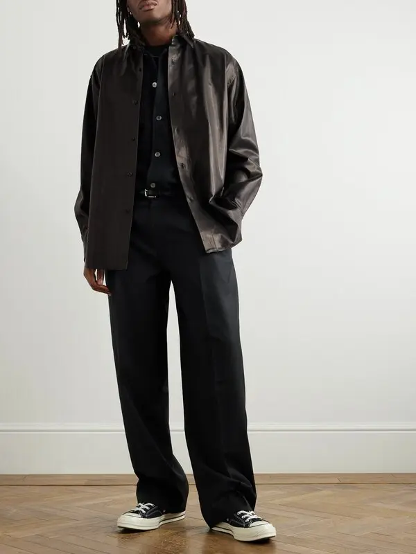 A.PRESSE Leather Shirt Jacket - Black