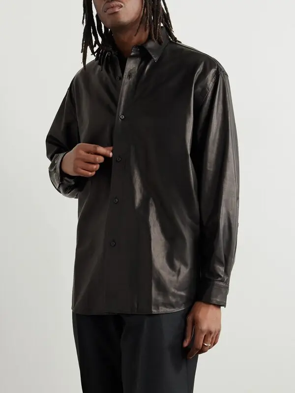 A.PRESSE Leather Shirt Jacket - Black
