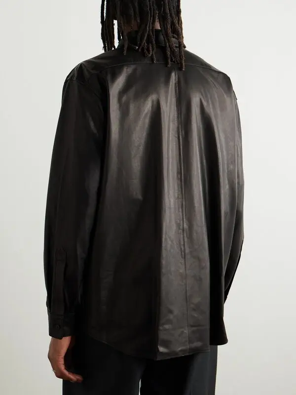 A.PRESSE Leather Shirt Jacket - Black