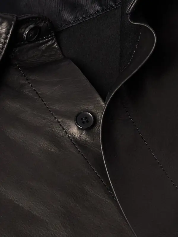 A.PRESSE Leather Shirt Jacket - Black