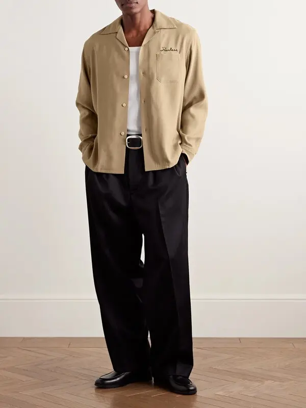Visvim Keesey Convertible-collar Logo-embroidered Woven Shirt - Neutrals