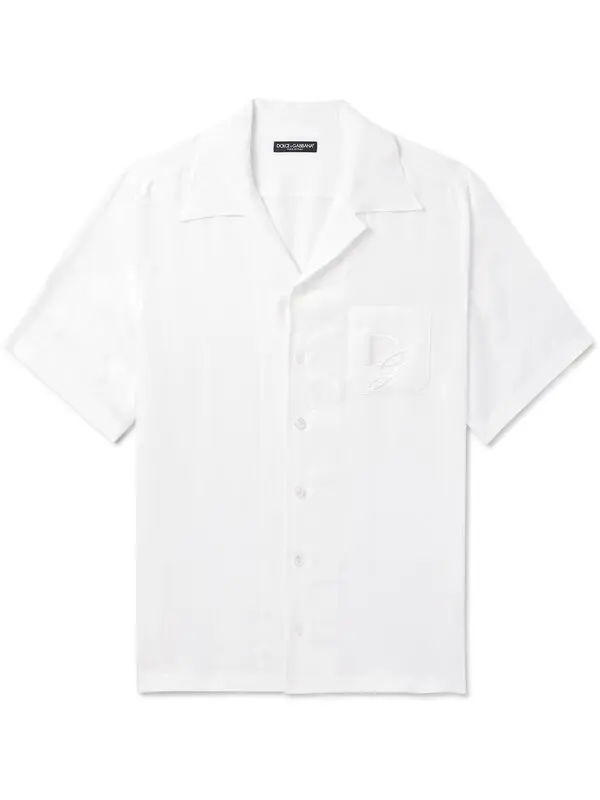 Dolce & Gabbana Camp-collar Logo-embroidered Linen Shirt - White