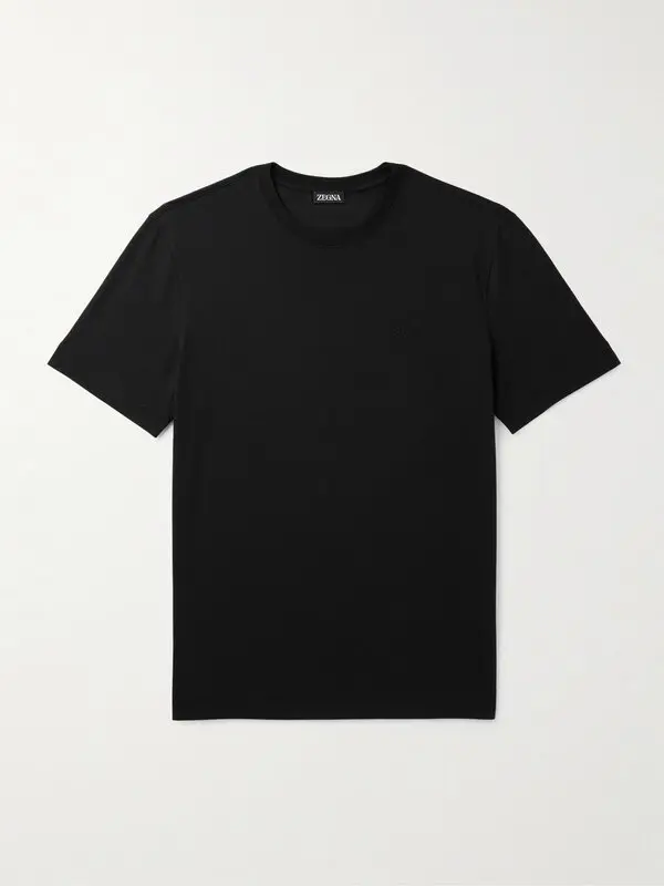 Zegna Slim-fit Logo-embroidered Cotton-jersey T-shirt - Black