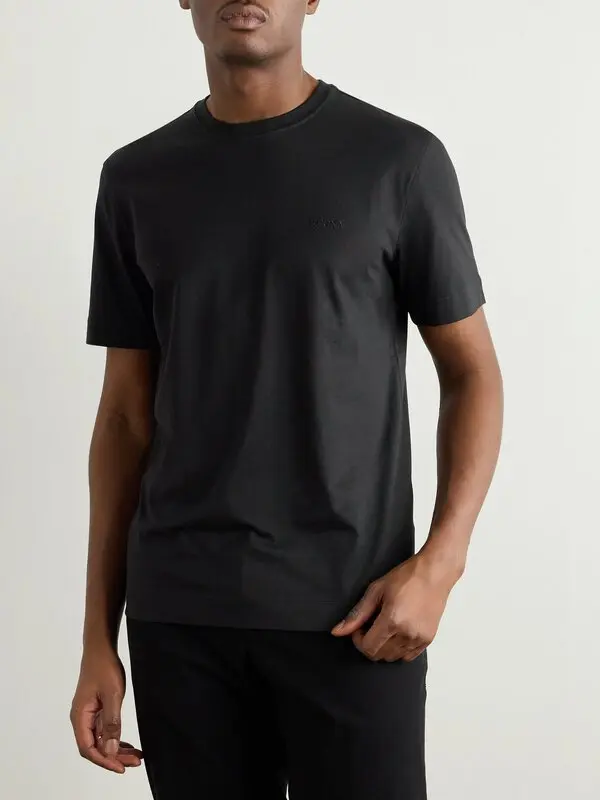 Zegna Slim-fit Logo-embroidered Cotton-jersey T-shirt - Black