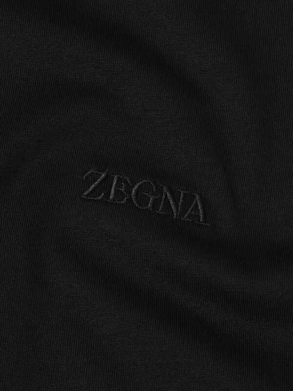 Zegna Slim-fit Logo-embroidered Cotton-jersey T-shirt - Black
