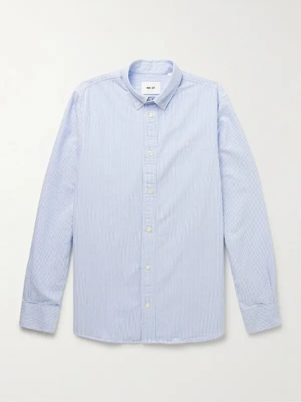 Nn07 Colby 5910 Button-down Collar Logo-embroidered Striped Organic Cotton Shirt