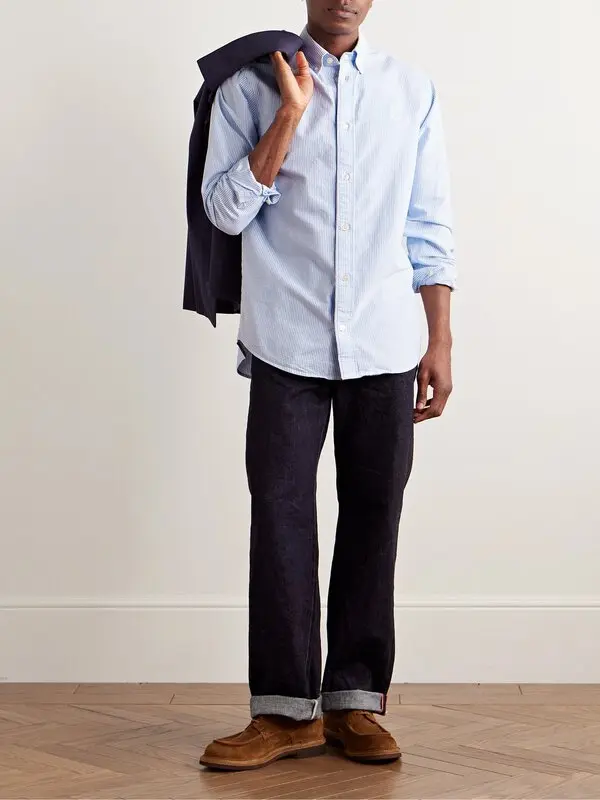Nn07 Colby 5910 Button-down Collar Logo-embroidered Striped Organic Cotton Shirt