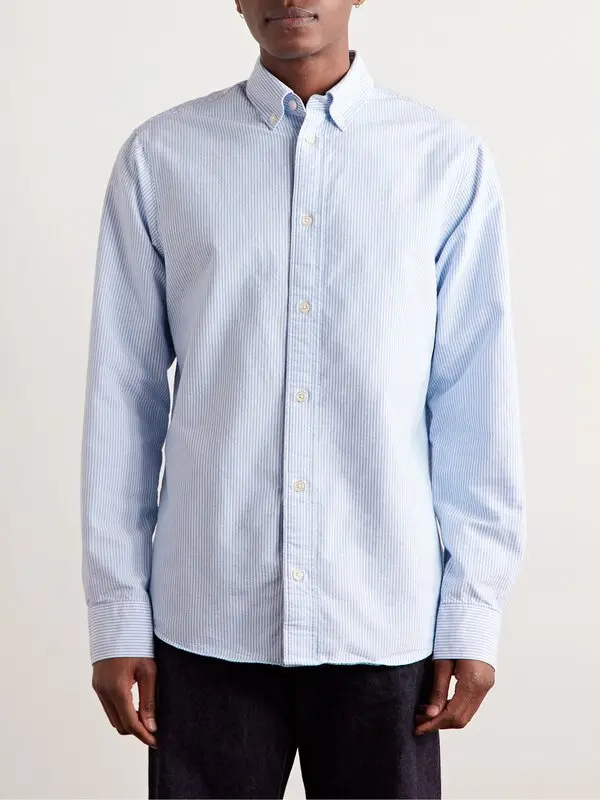 Nn07 Colby 5910 Button-down Collar Logo-embroidered Striped Organic Cotton Shirt