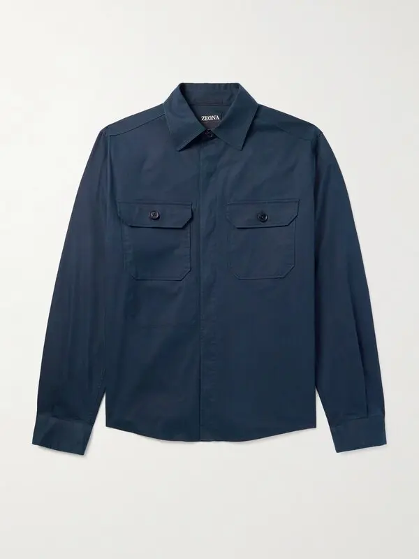 Zegna Cotton-blend Twill Overshirt - Blue