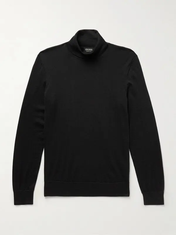 Zegna Cashmere And Silk-blend Rollneck Sweater - Black
