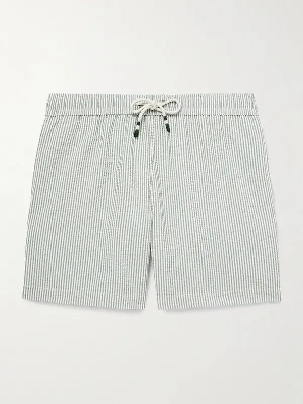 Hartford Straight-leg Mid-length Striped Seersucker Swim Shorts - Green