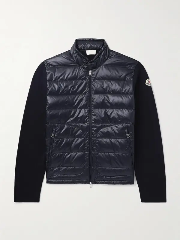 Moncler Slim-fit Quilted Nylon-panelled Wool Down Cardigan - Blue