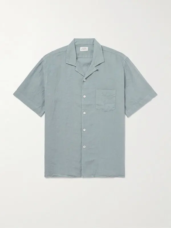 Hartford Palm Convertible-collar Linen Shirt - Blue