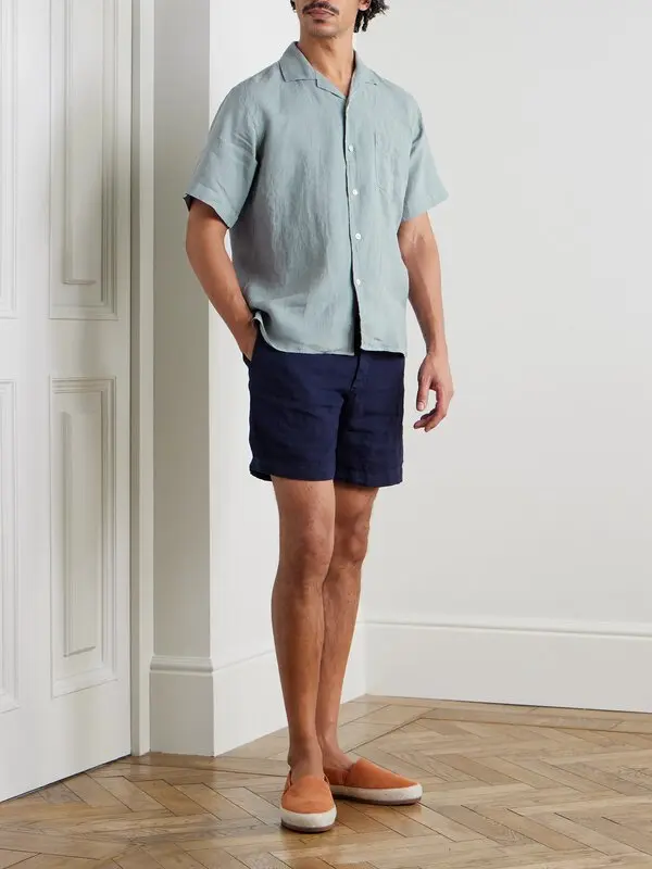 Hartford Palm Convertible-collar Linen Shirt