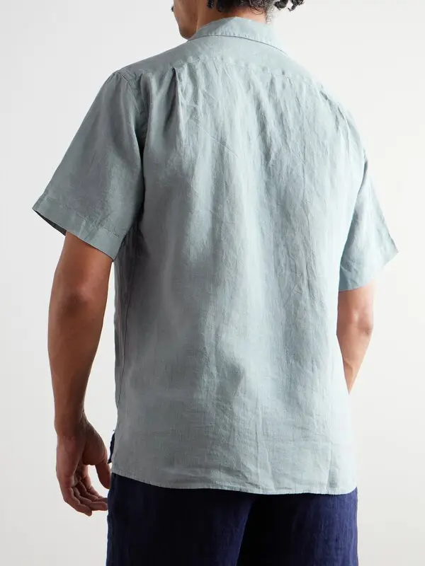 Hartford Palm Convertible-collar Linen Shirt
