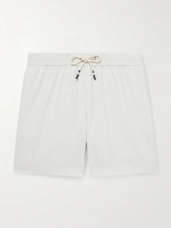 Hartford Straight-leg Mid-length Striped Seersucker Swim Shorts - Gray