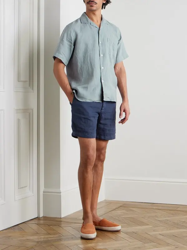 Hartford Tank Straight-leg Linen Drawstring Shorts - Blue
